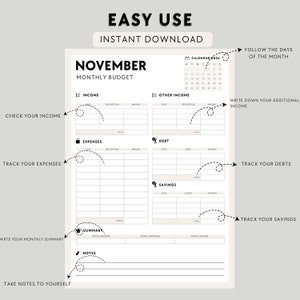 Monthly Budget Planner Printable, Financial Journal, Budget Tracker ...