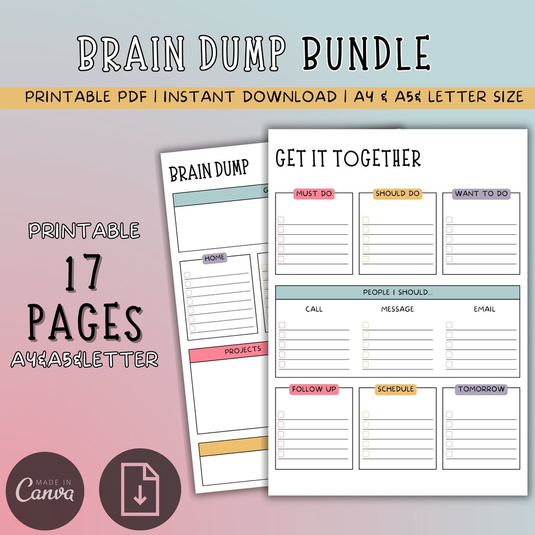 EDITABLE Brain Dump Template BUNDLE, to Do List Printable, ADHD Daily ...