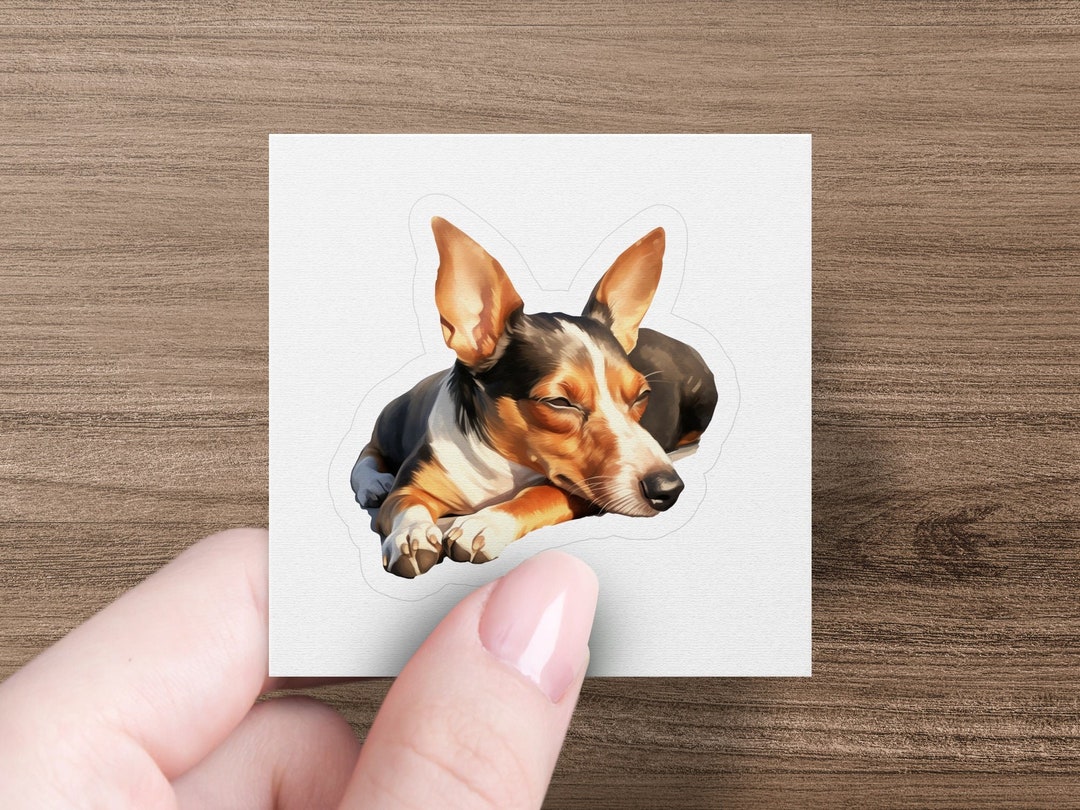 Sleepy Rat Terrier Sticker, Cute Dog Nap Time, Adorable Pet Decal ...