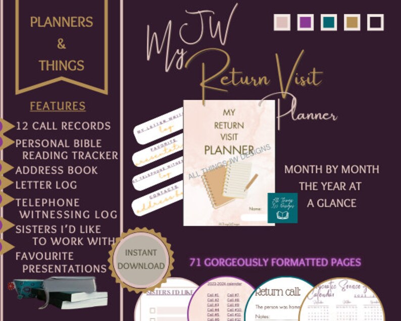 JW Ministry Return Visit Book /planner Fully Hyperlinked/detailed RV ...