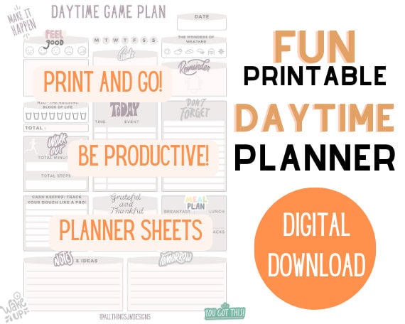 Daily Planner, Productivity, Fun Design Printable Planner, Daily ...
