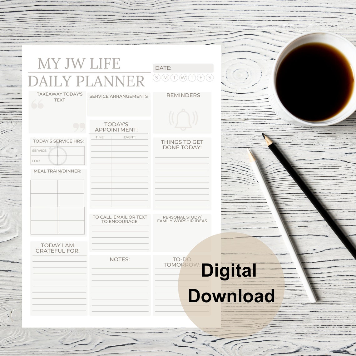 JW Printable Daily Planner AND 2024 Goal Tracker Bundle /productivity ...