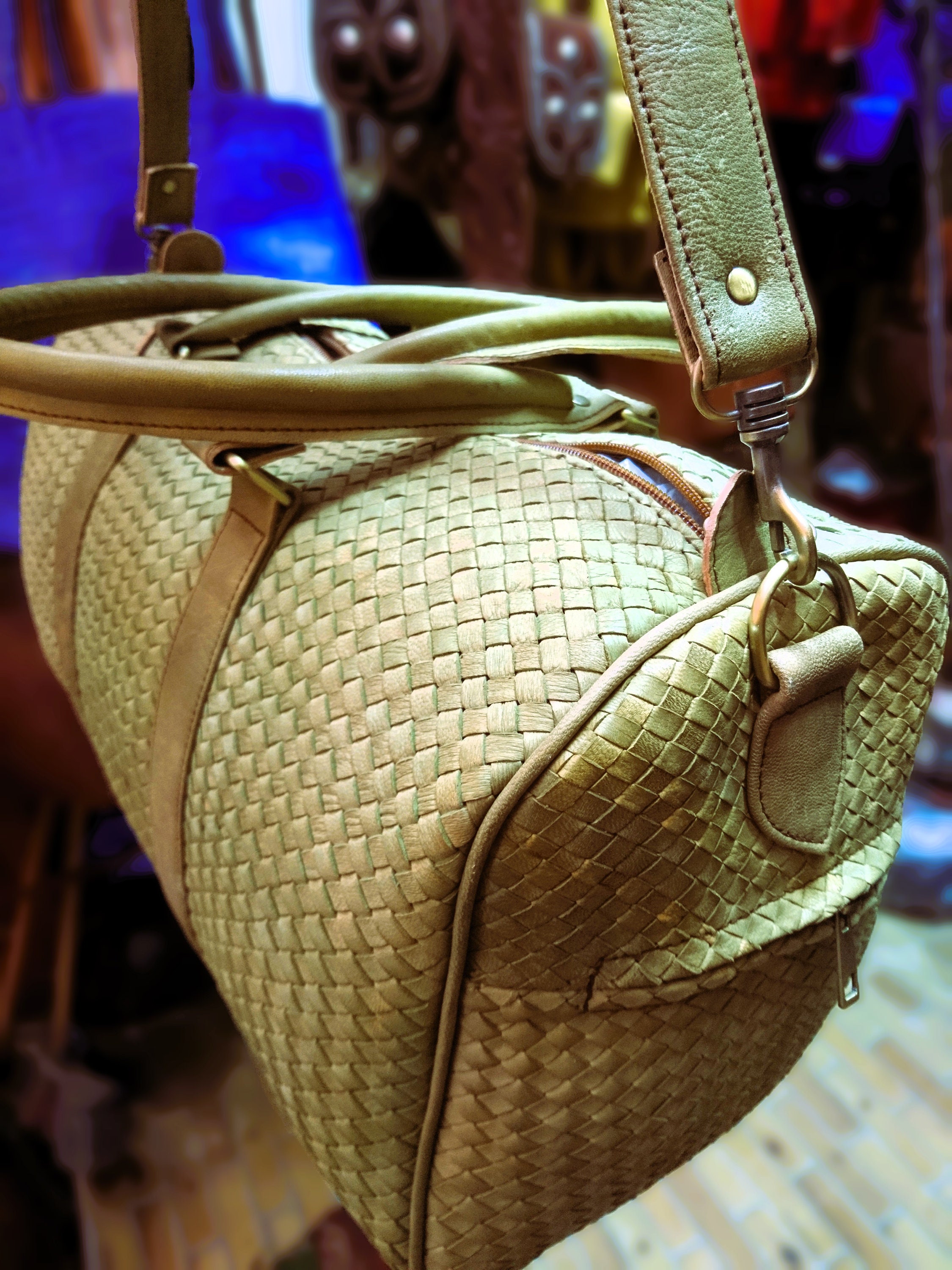 DUFFEL Bag Luxurious Full LIGHT GREEN- Grain Leather Gym Bag - Moroccan ...