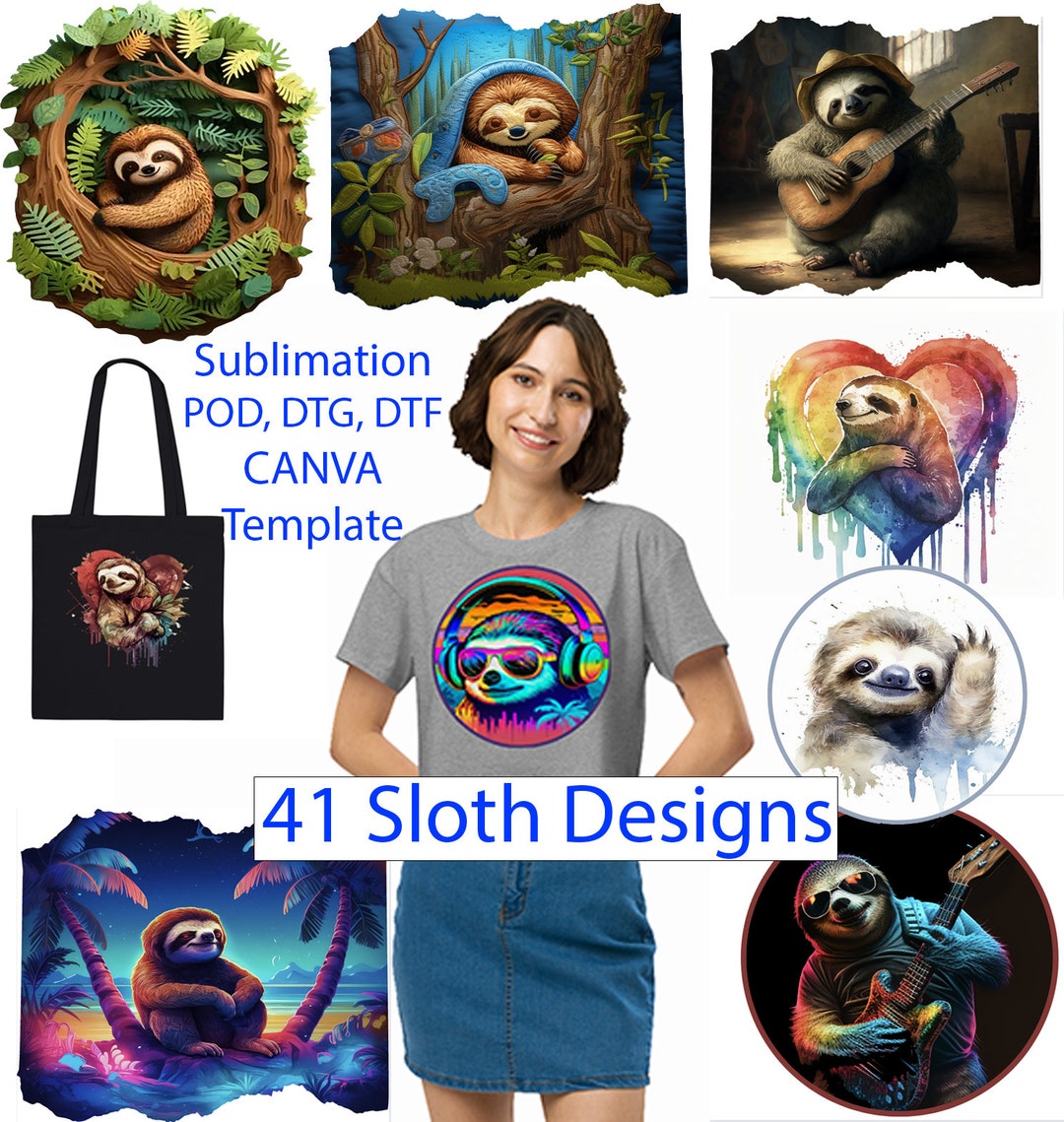41 Sloth Designs Canva Template for Tumbler Wraps, Wall Art, T-shirt ...