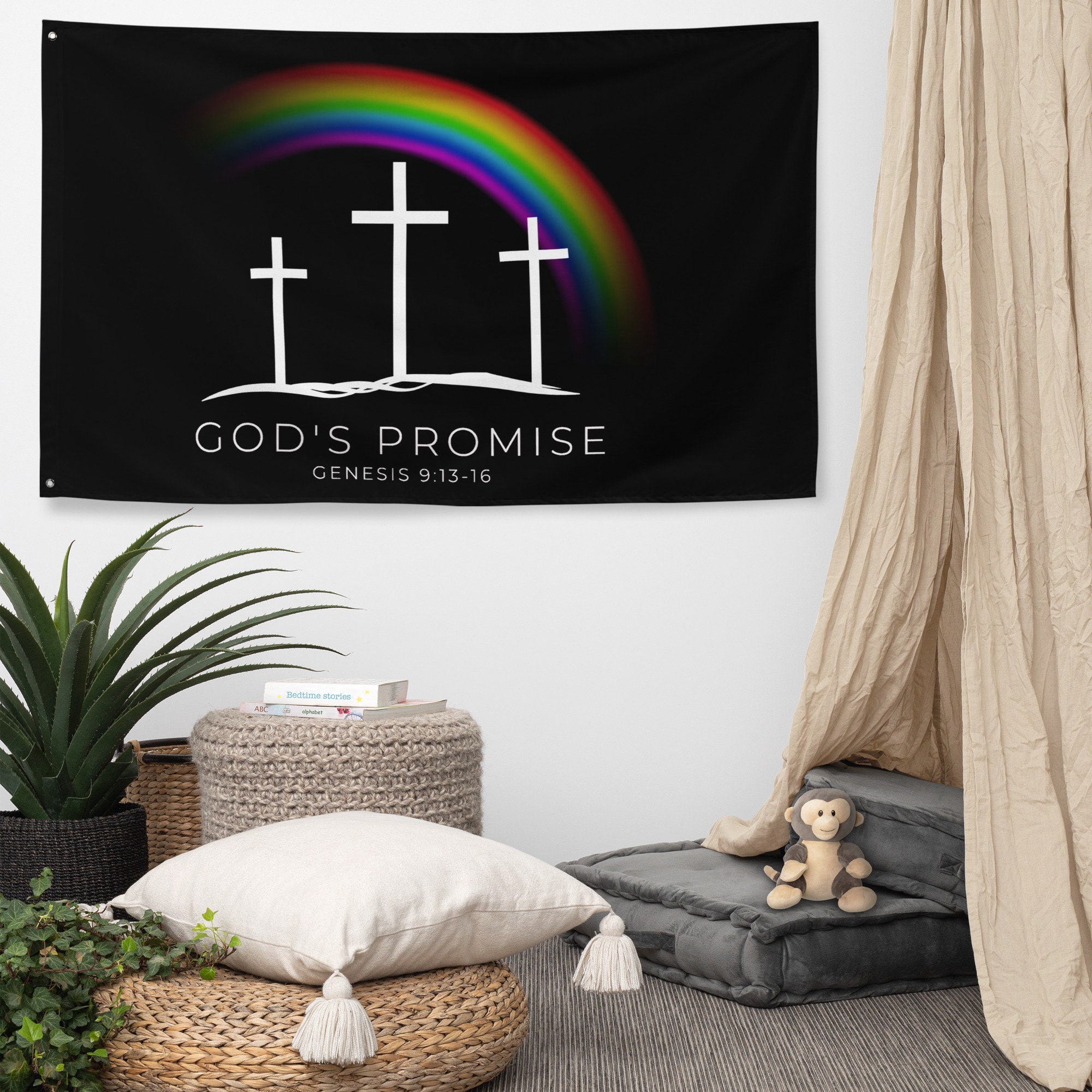 Christian Rainbow Flag, God's Promise (one Sided Print) Jesus Loves ...