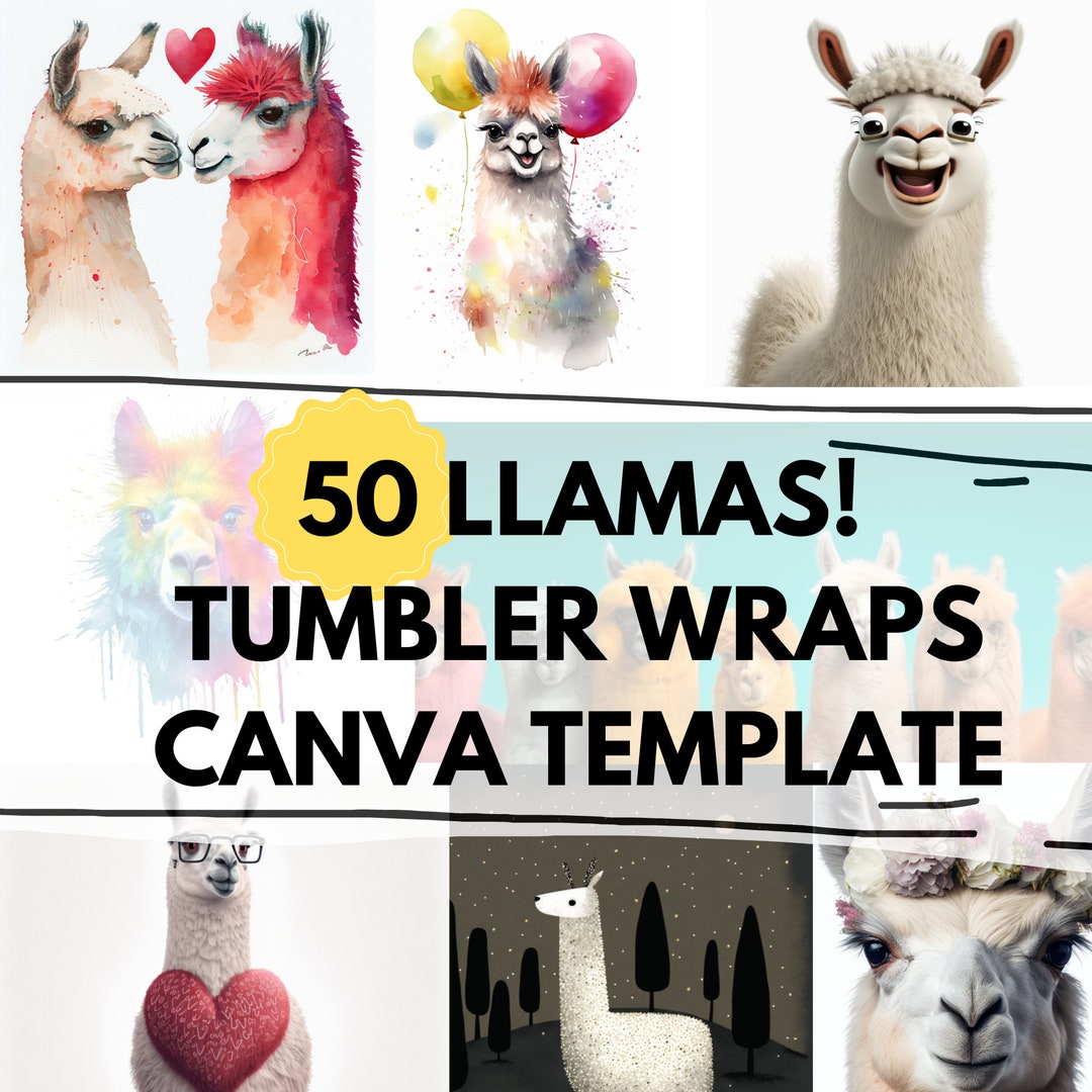 50 Llama Images Bundle, Tumbler Wrap Wall Art, Digital Download, PDF W ...