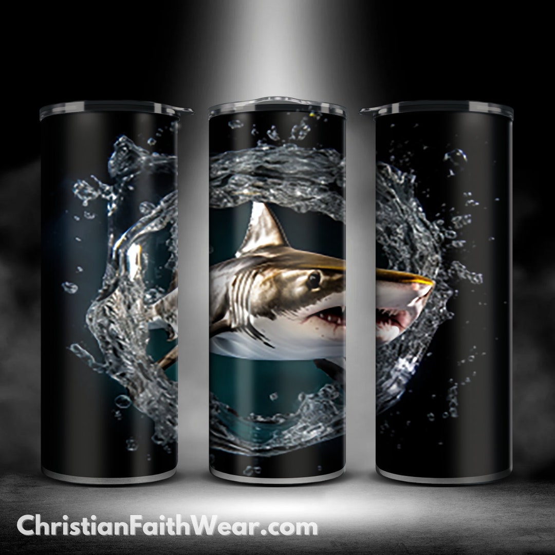 4 - 20oz 3D Shark Tumbler Wrap. PNG Files With Canva Template ...