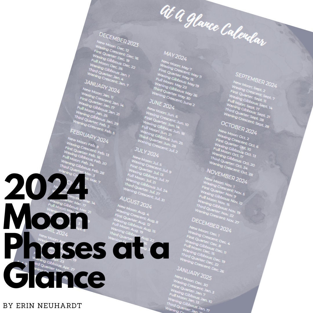 2024 Moon Phases at a Glance Calendar Printable File - Etsy