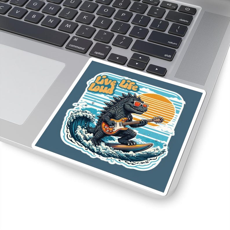 Godzilla in Sunglasses Guitar Surfing Kiss-cut Stickers, Cool Lizard ...