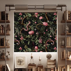 Exotic Floral Roller Shades, Custom Treatments for French Door, Dark ...