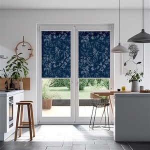 Dark Blue Floral Creative Blinds for Window, Flowers Custom French Door ...