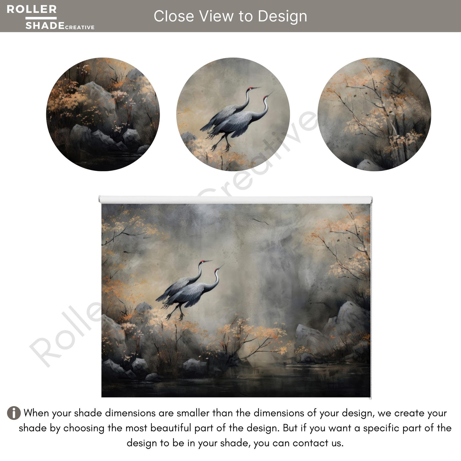 Crane Landscape Roller Shades for Kitchen, Chinoiserie Roller Blind for ...