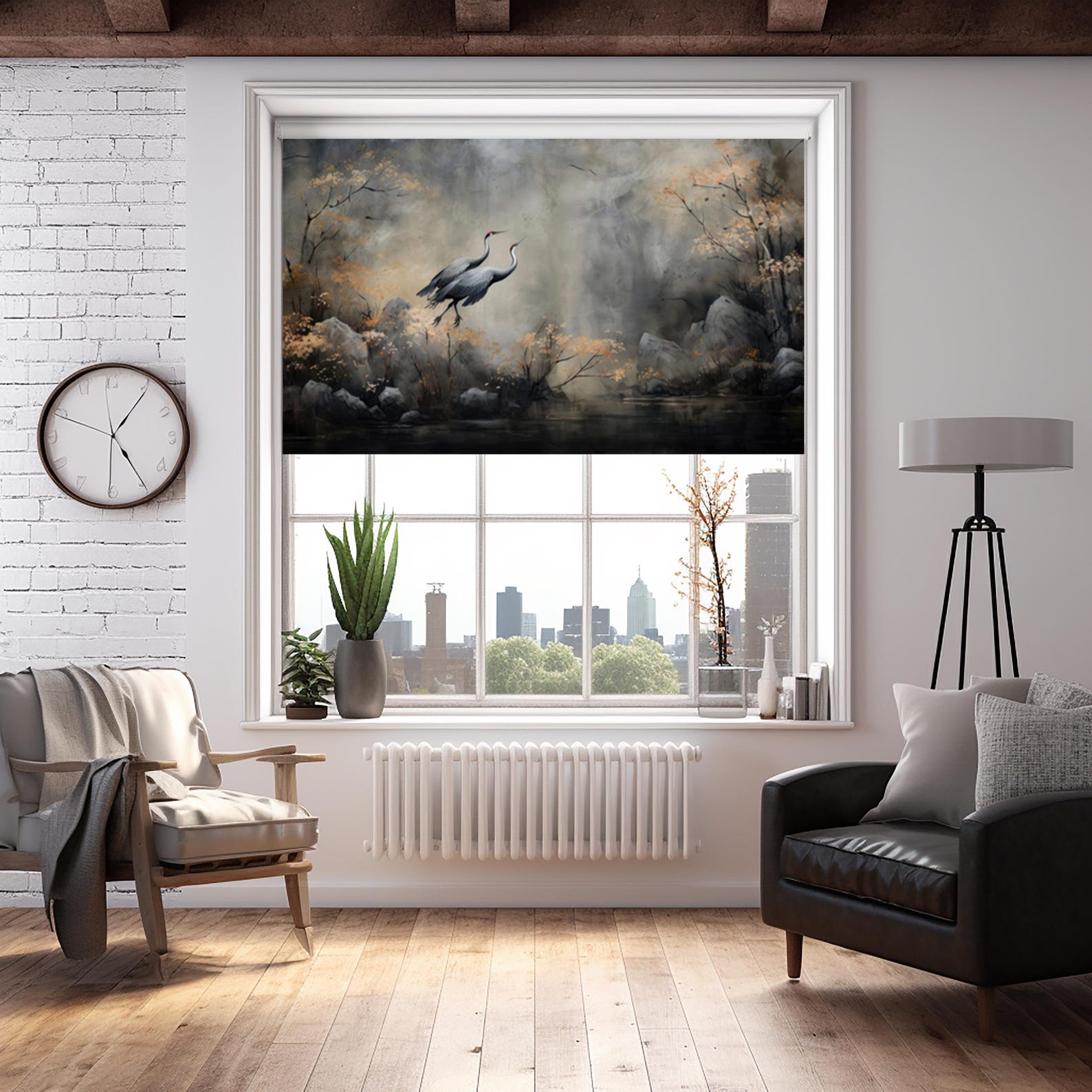 Crane Landscape Roller Shades for Kitchen, Chinoiserie Roller Blind for ...