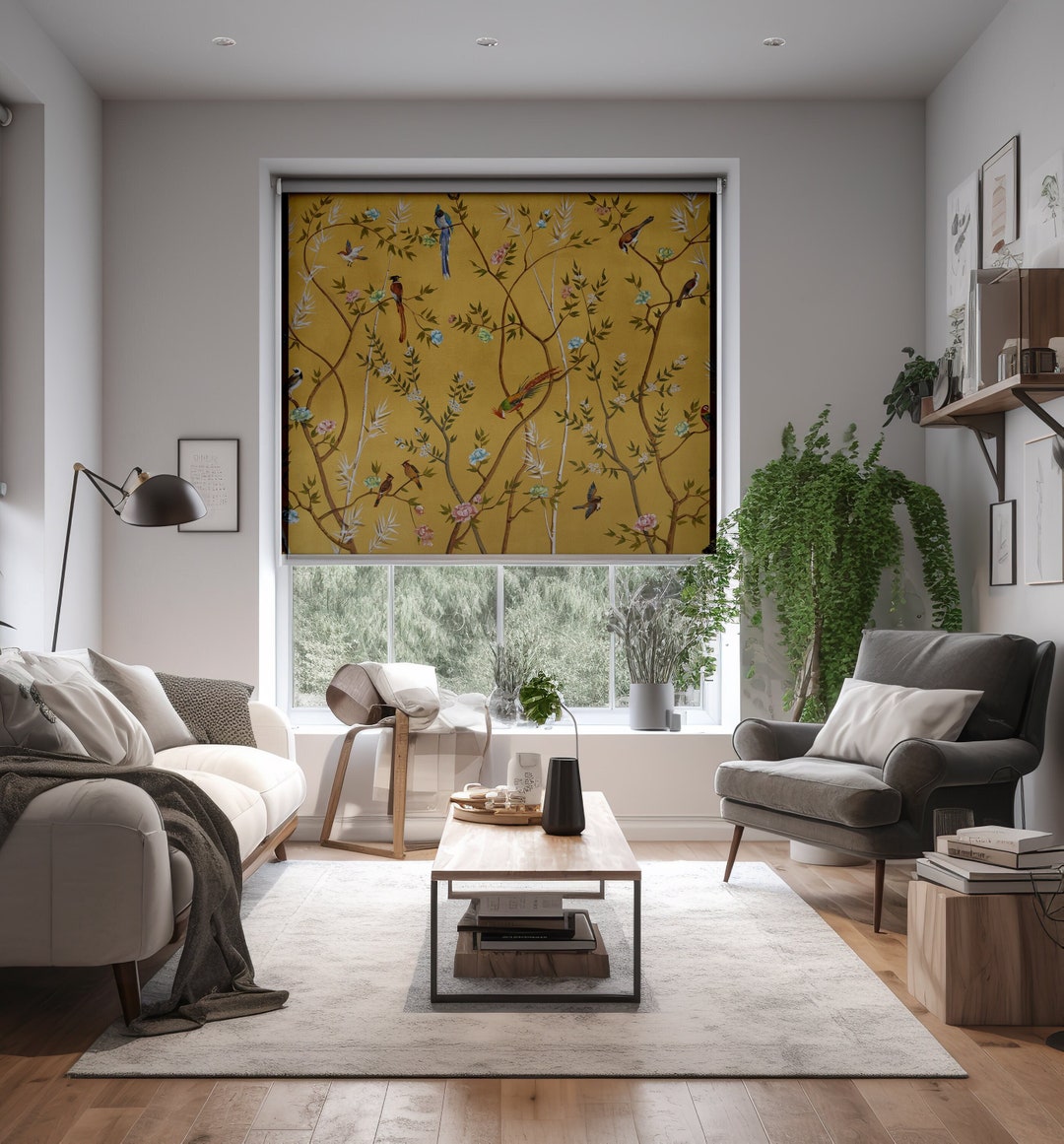 Yellow Window Blinds Custom Roller, French Door Personalized Shades ...