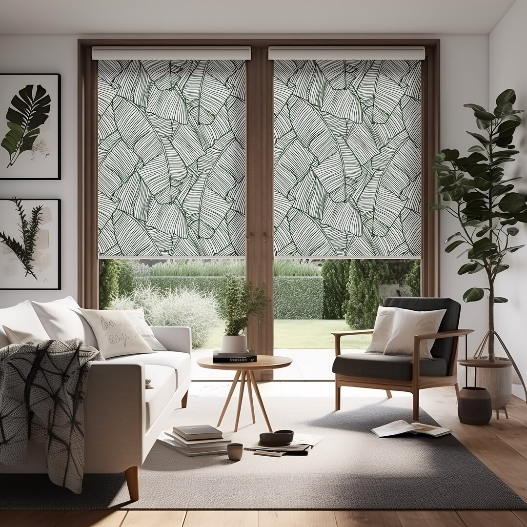 Green Banana Leaves Light Blocking Fabric Dark Patterned Custom Light ...