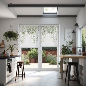 Ivy Floral Linen Shades for French Doors, Custom Size Curtains for Kitchen, Vintage Blackout ...