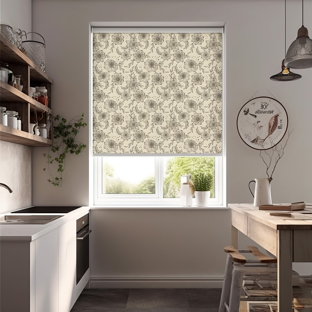 Beige Floral Shades for Windows, Window Treatments for Kitchen, French ...