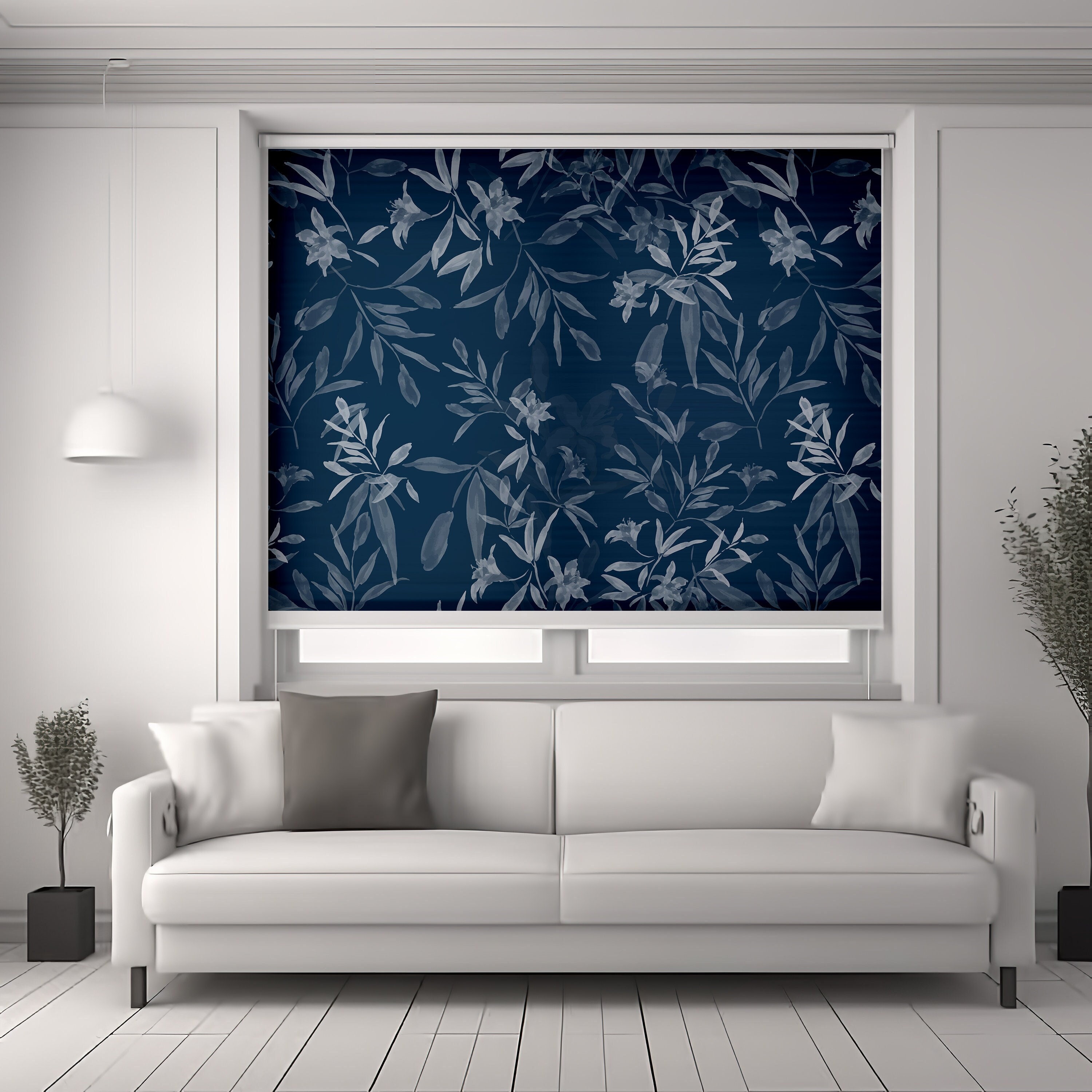 Dark Blue Floral Creative Blinds for Window Flowers Custom - Etsy