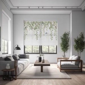 Ivy Floral Linen Shades for French Doors, Custom Size Curtains for Kitchen, Vintage Blackout ...