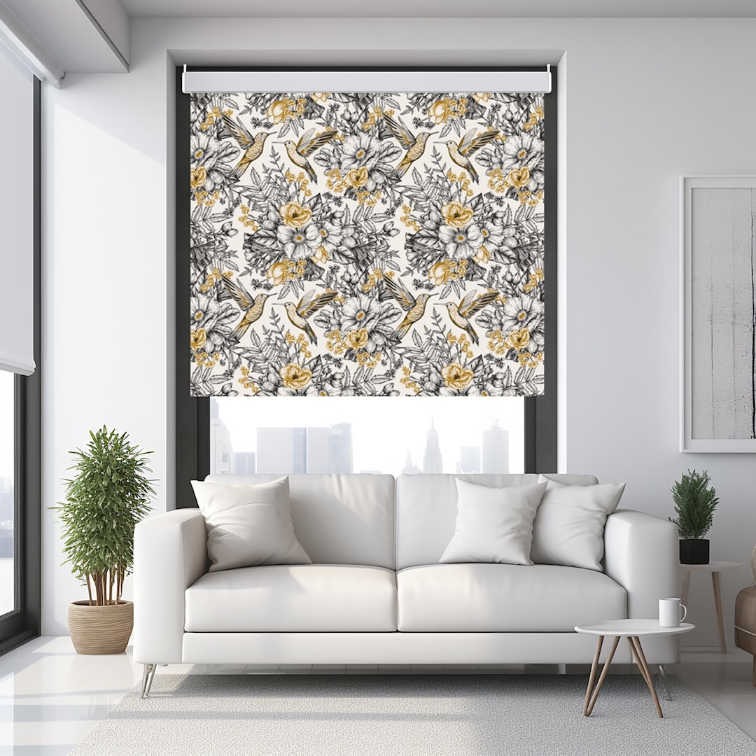 Custom Floral Hummingbird Roller Blind, Linen Window Shades Roller ...
