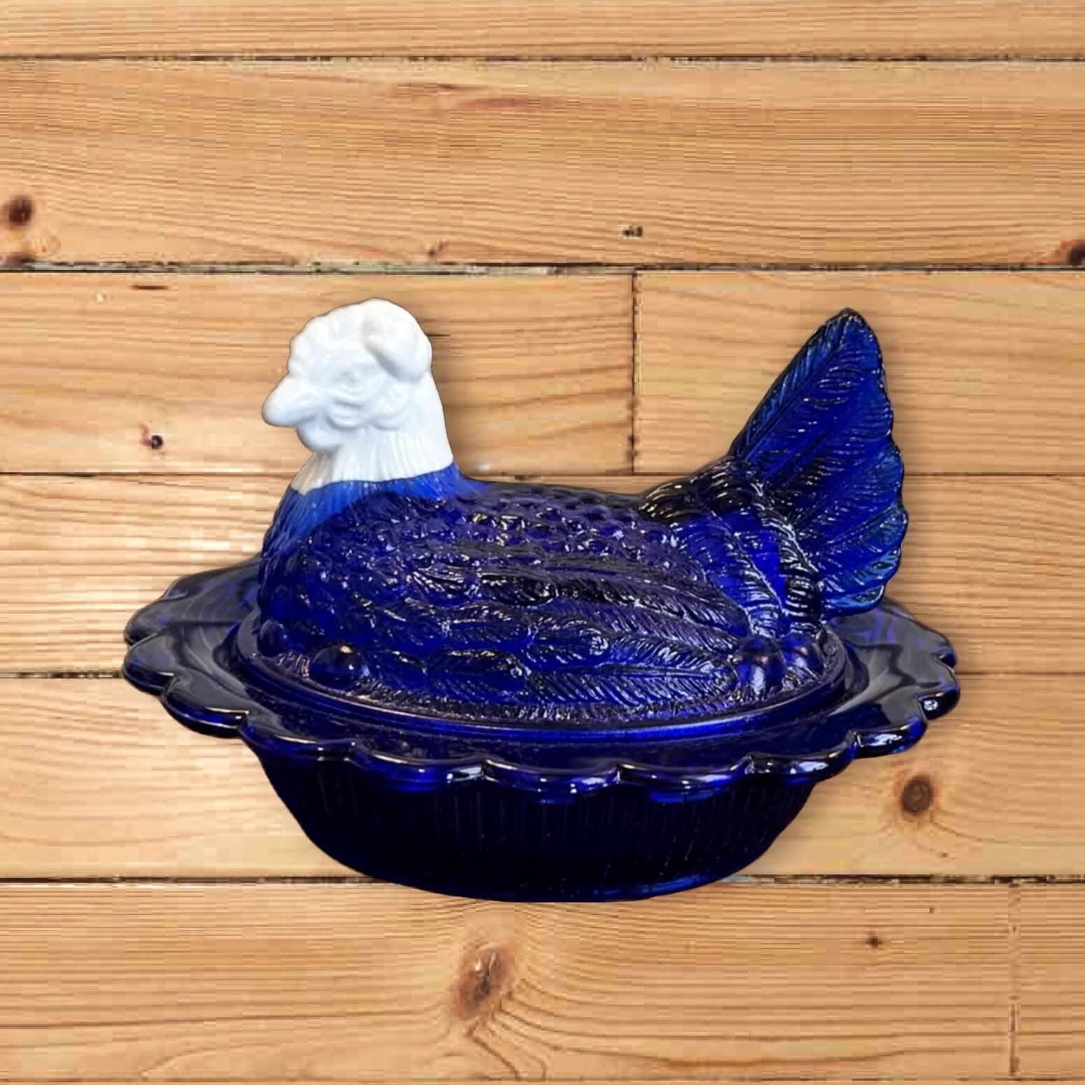 MCM Vintage Mosser Glass Cobalt Blue With Milk Glass Head Hen - Etsy