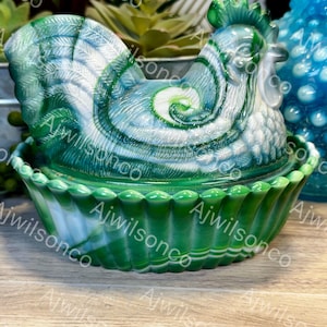 Rare Vintage Westmoreland Glass Malachite Jade Green Marble Swirl Slag ...