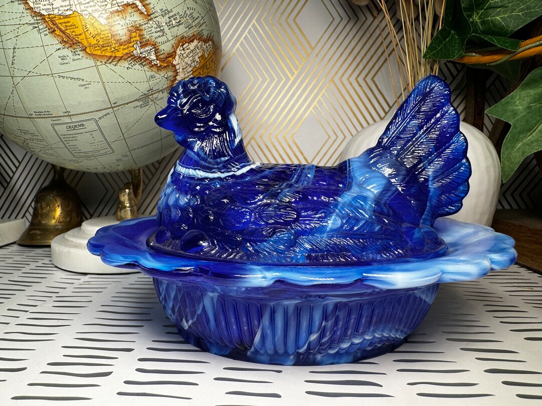 MCM Vintage 1970’s Mosser Glass Cobalt Blue Slag Swirl Marble Glass ...