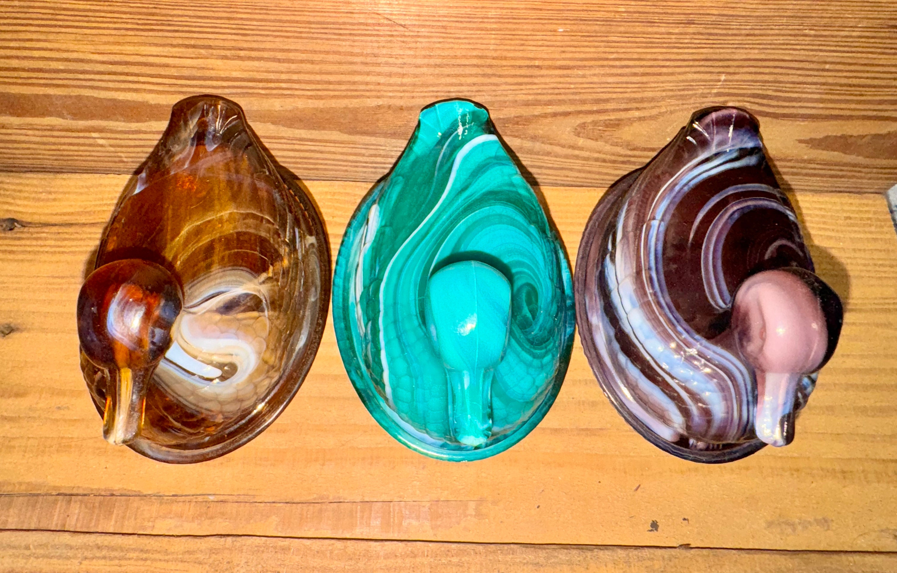 Rare MCM Lot of 3 Vintage Imperial Glass Slag Swirl Marble Brown Jade ...