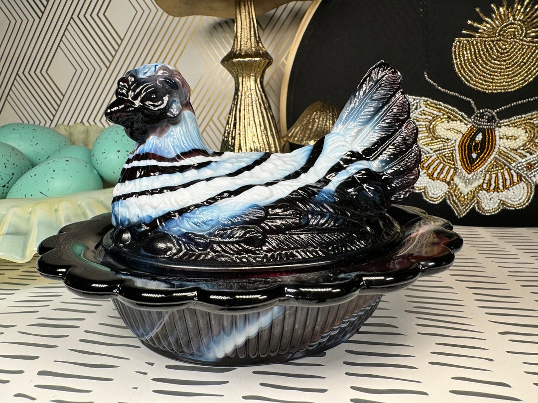 RARE MCM Vintage 1970s Mosser Glass Plum Amethyst Purple Blue Slag ...