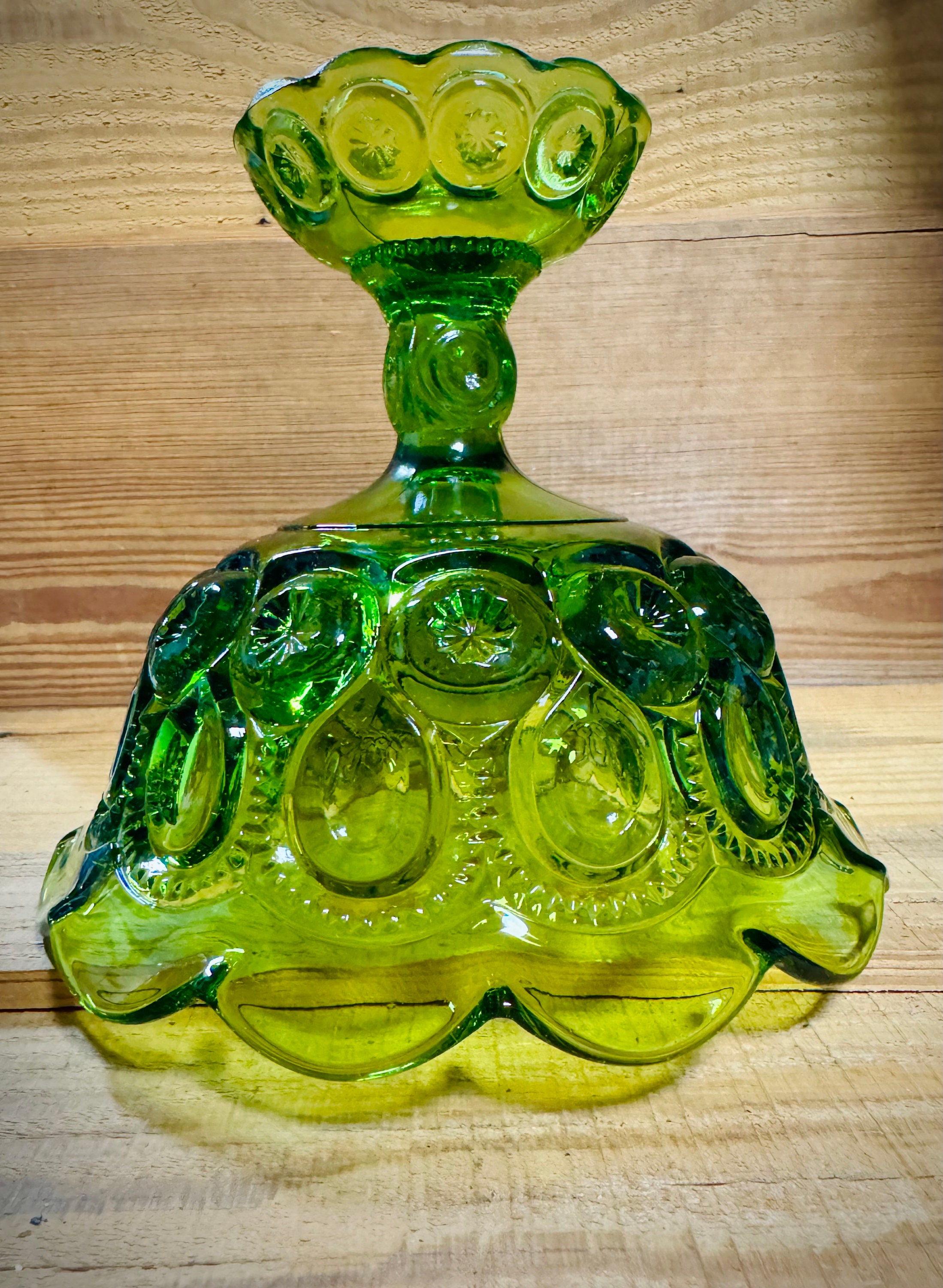 MCM Vintage L.E. Smith Glass Company Large 8 Inch Tall Green Moon and ...