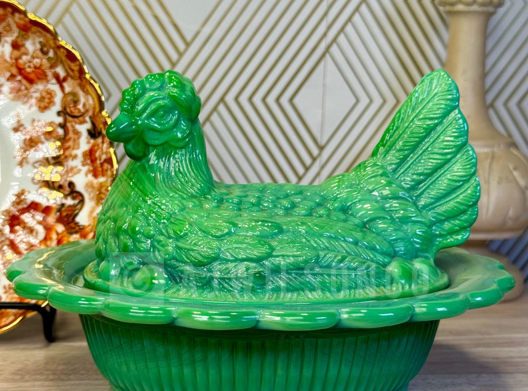 RARE MCM Vintage 1970’s Mosser Glass Malachite Jade Green Slag Glass ...