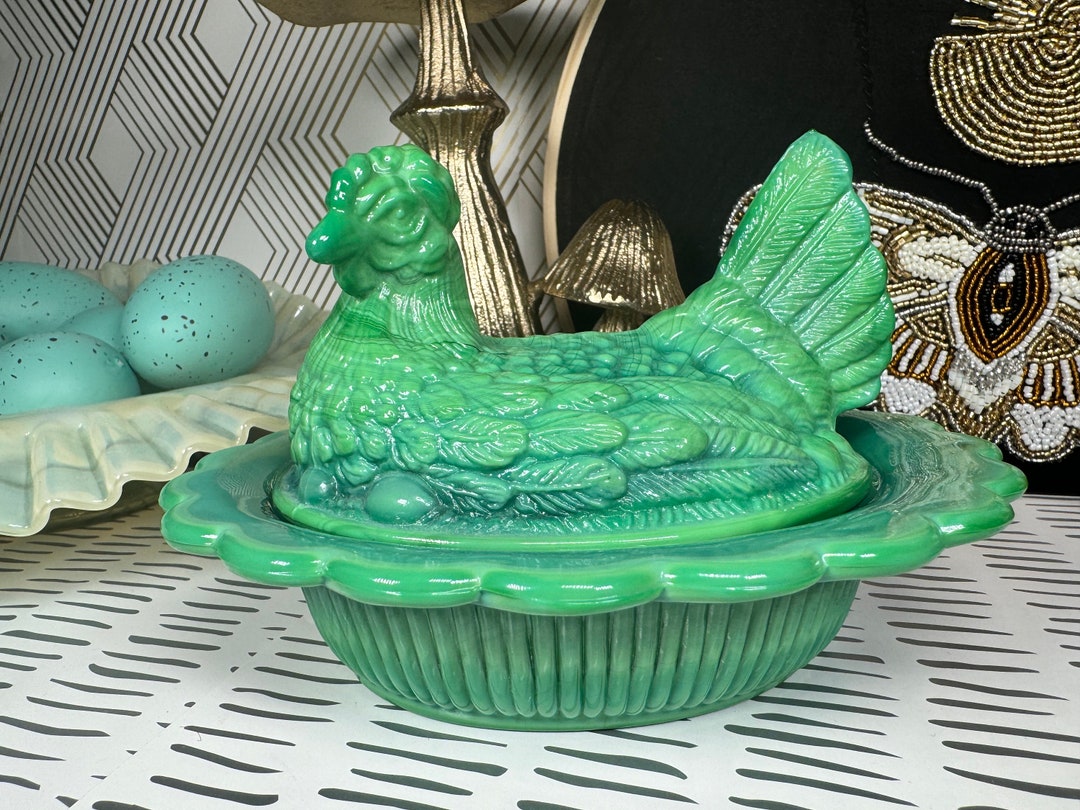 RARE MCM Vintage 1970s Mosser Glass Malachite Jade Green Slag Glass ...