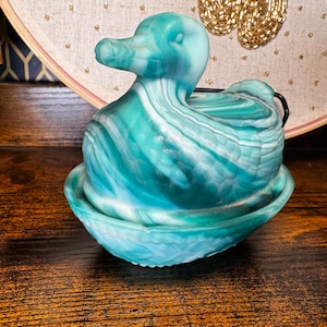 Rare MCM Vintage Imperial Glass Slag Swirl Marble Jade Green Satin ...