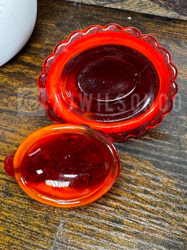 Vintage Mosser Glass Ruby Red Orange UV Slag Glass Hen on Nest Salt Cellar Dip Trinket Dish UV ...