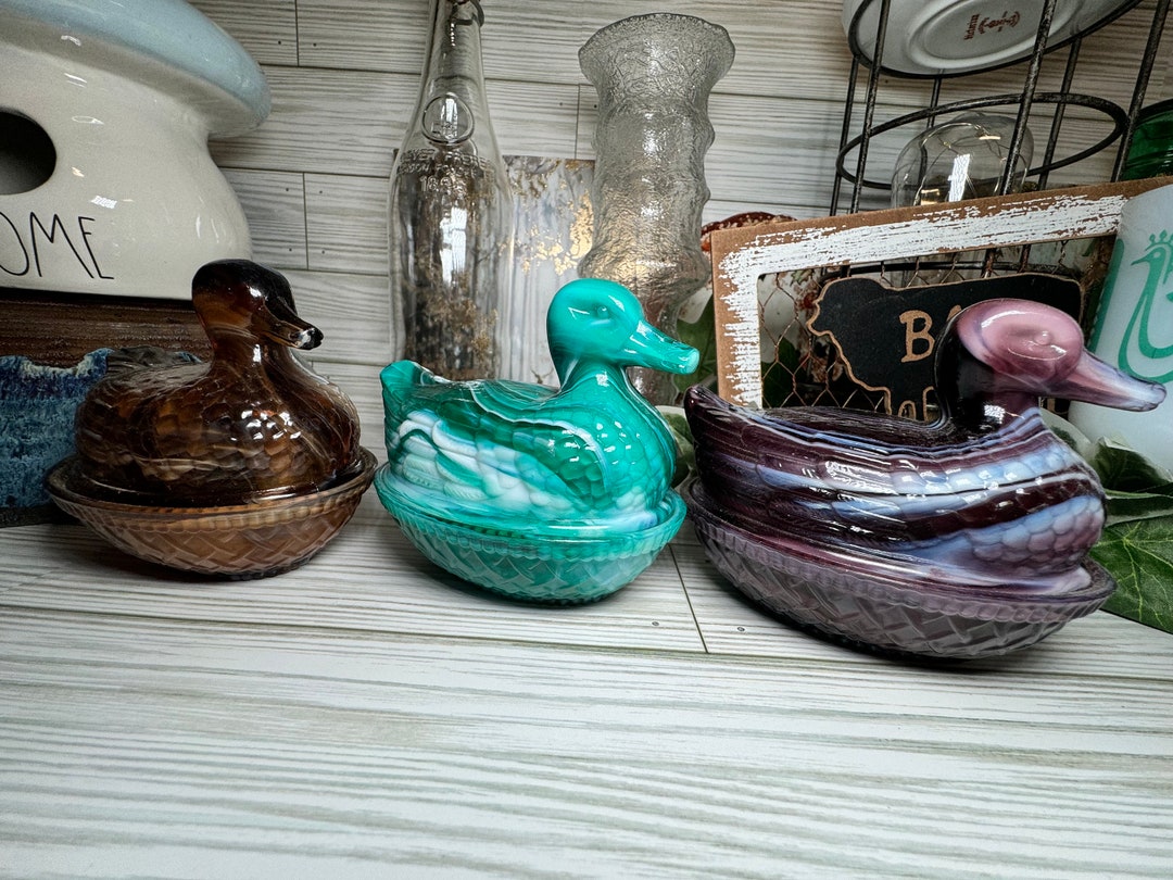 Rare MCM Lot of 3 Vintage Imperial Glass Slag Swirl Marble Brown Jade ...