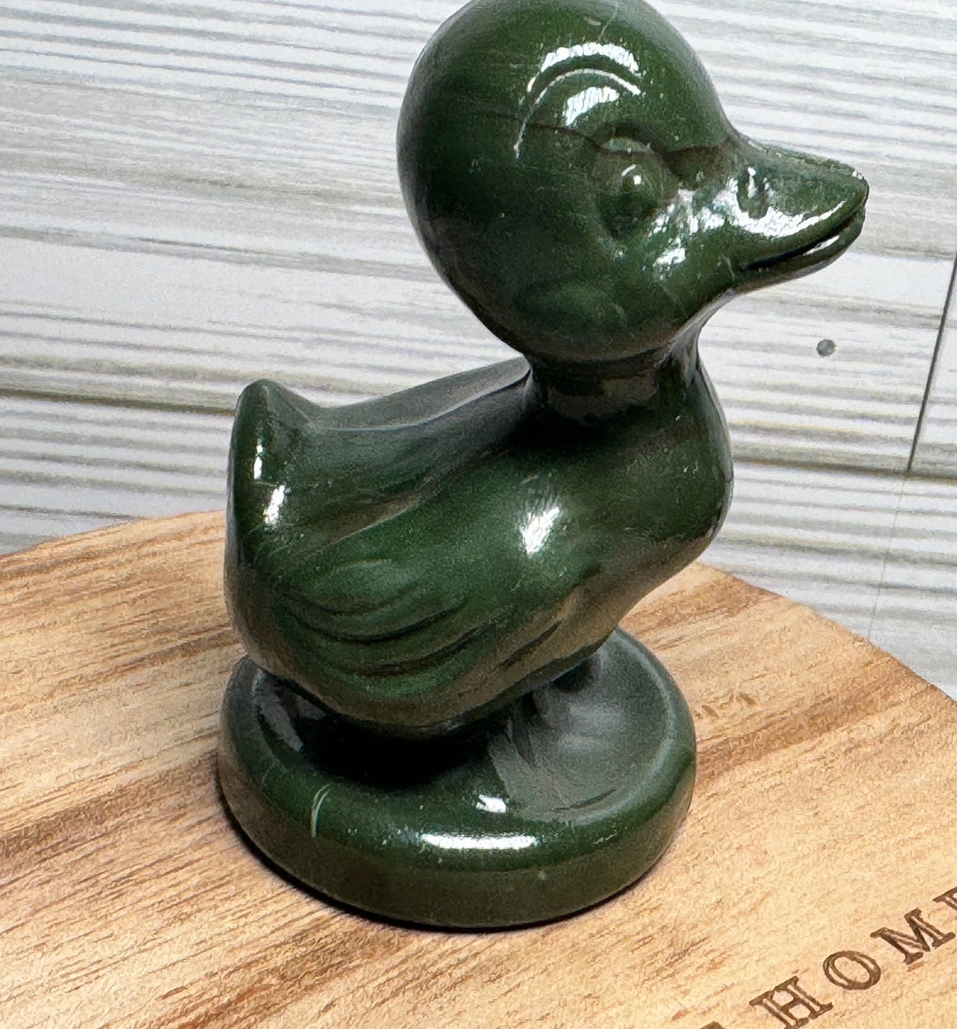 Vintage Boyds Crystal Art Glass DEBBIE DUCK 9 English Yew Green Slag ...