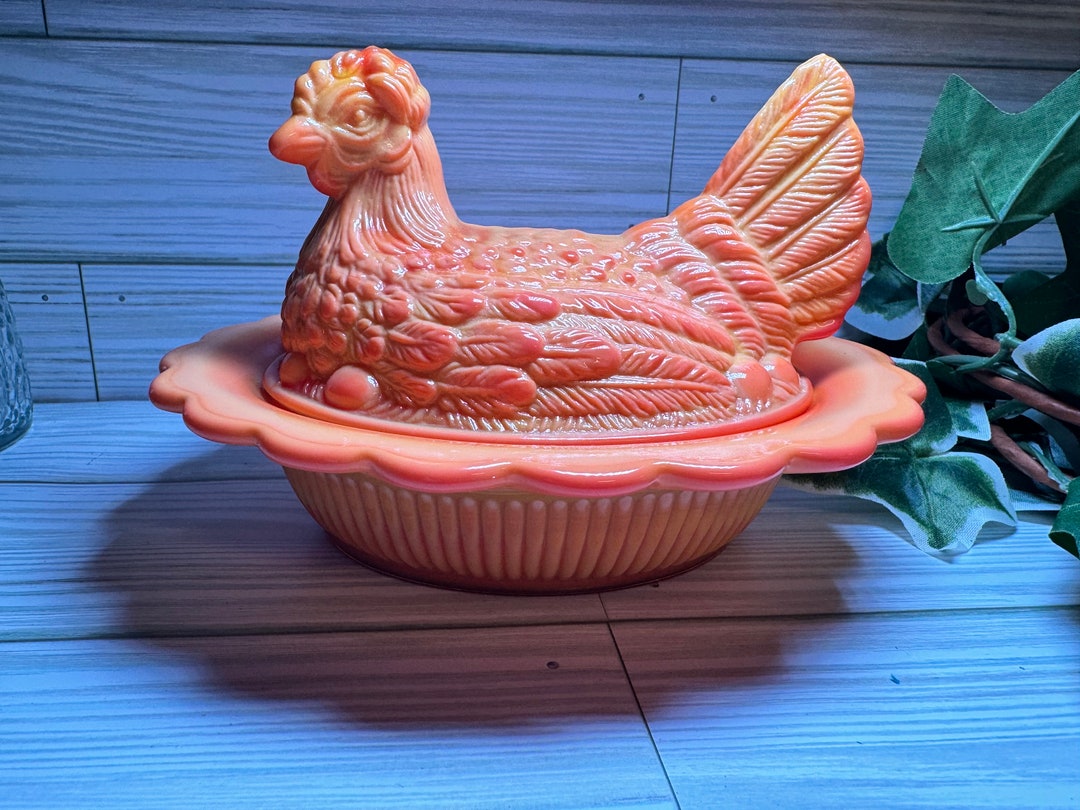 RARE MCM Vintage 1970s Mosser Glass Sunset Yellow Red/orange Slag Split ...