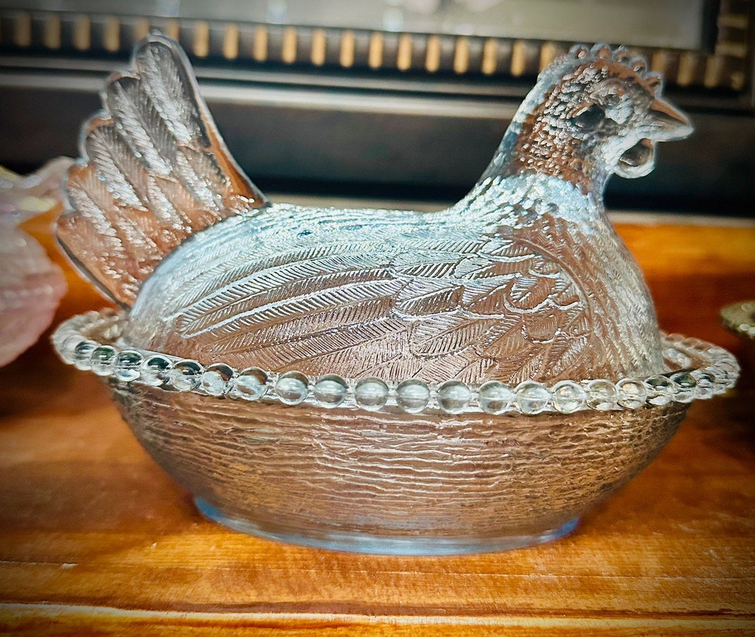 MCM Rare Vintage Indiana Glass PALE Blue Hen on Nest Nut Candy Dish - Etsy