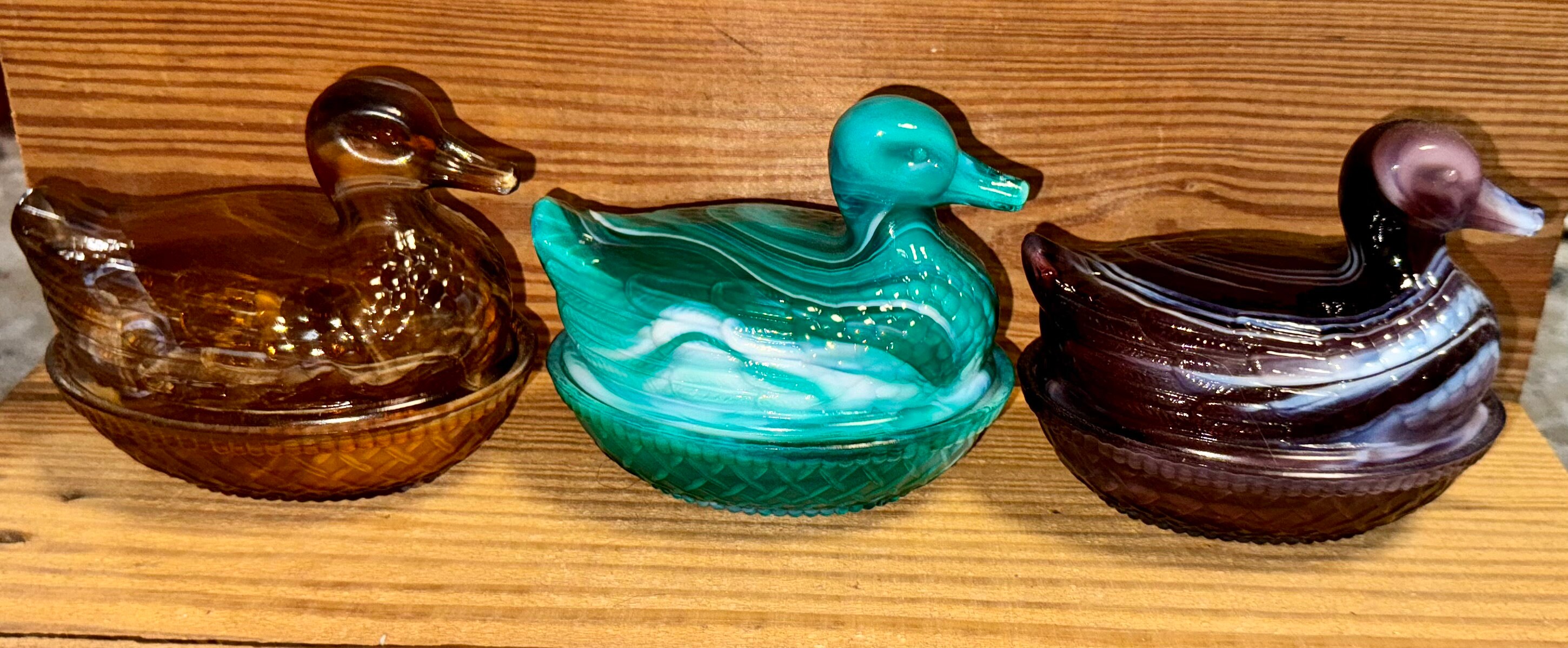 Rare MCM Lot of 3 Vintage Imperial Glass Slag Swirl Marble Brown Jade ...