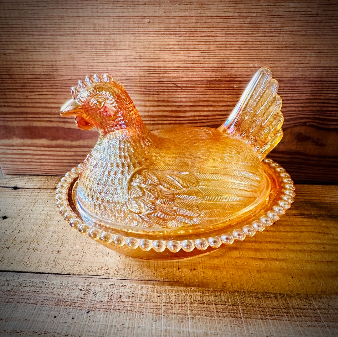 MCM Rare Vintage Indiana Glass Marigold Hen on Nest - Etsy