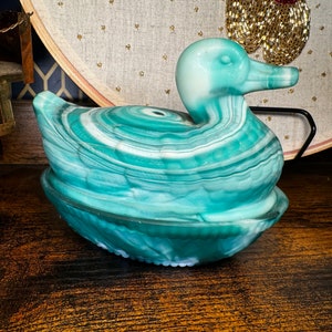 Rare MCM Vintage Imperial Glass Slag Swirl Marble Jade Green Satin ...