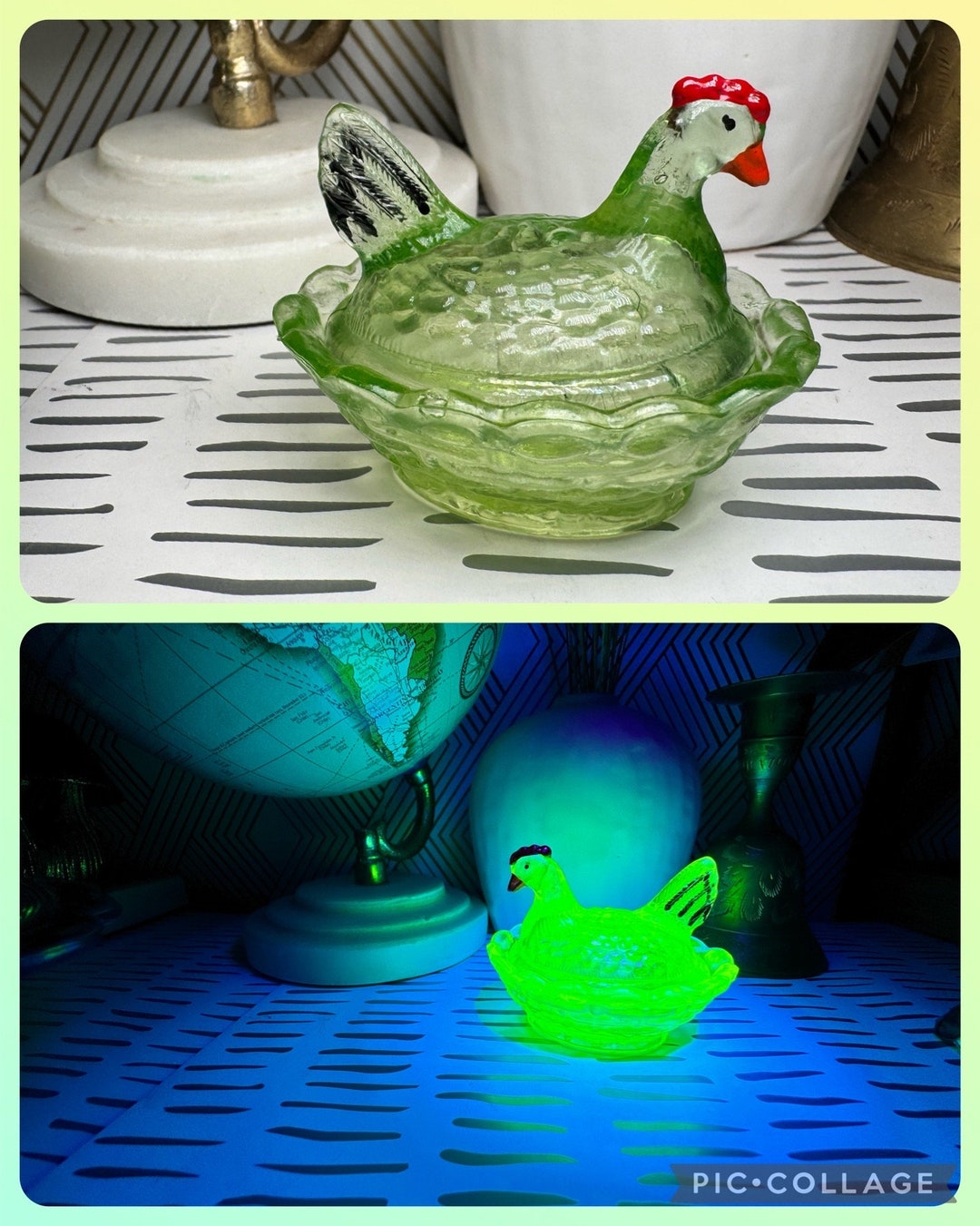 Vintage Boyds Crystal Art Glass Hand Painted Limelight Green UV Glass ...