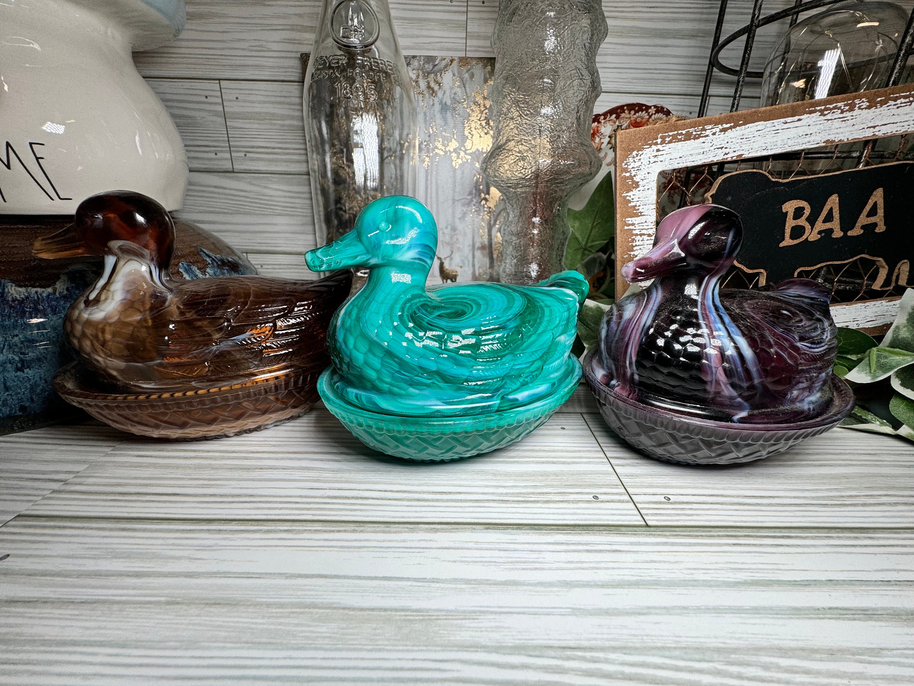 Rare MCM Lot of 3 Vintage Imperial Glass Slag Swirl Marble Brown Jade ...