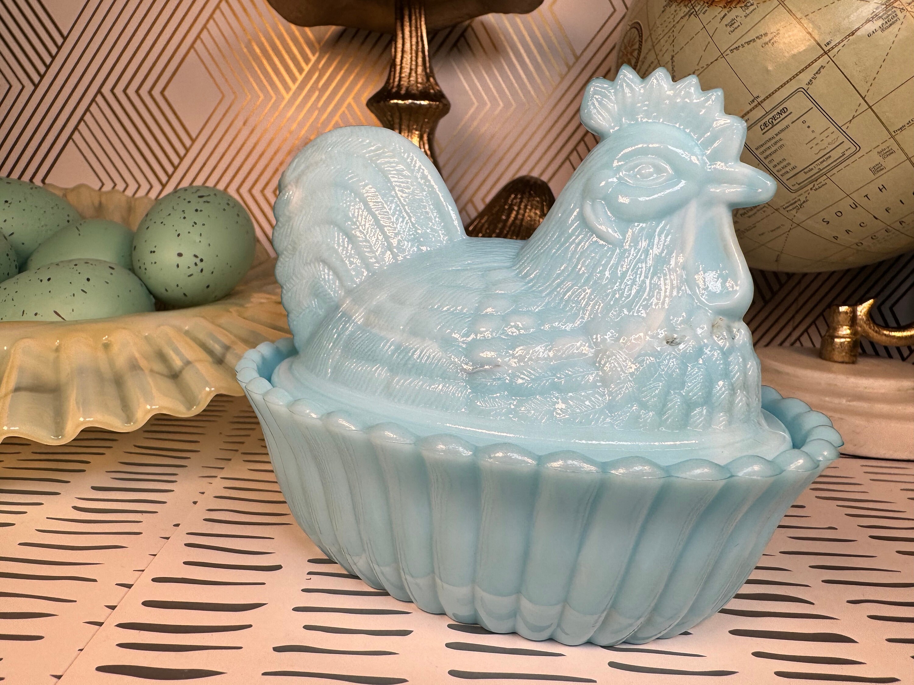MCM Vintage Westmoreland Glass Robins Egg Blue Swirl Marble Slag Glass ...