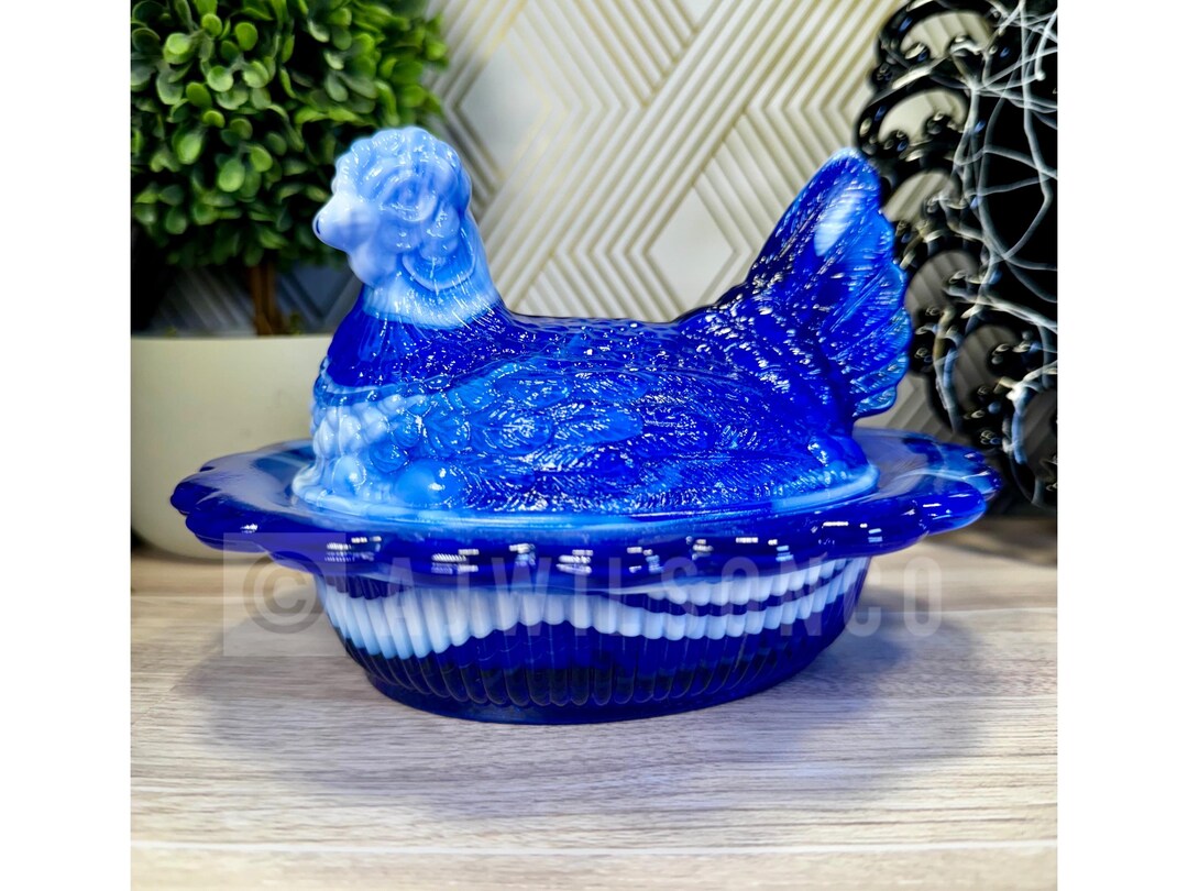 MCM Vintage 1988 Mosser Glass Cobalt Blue Milk Slag Swirl Marble Glass ...