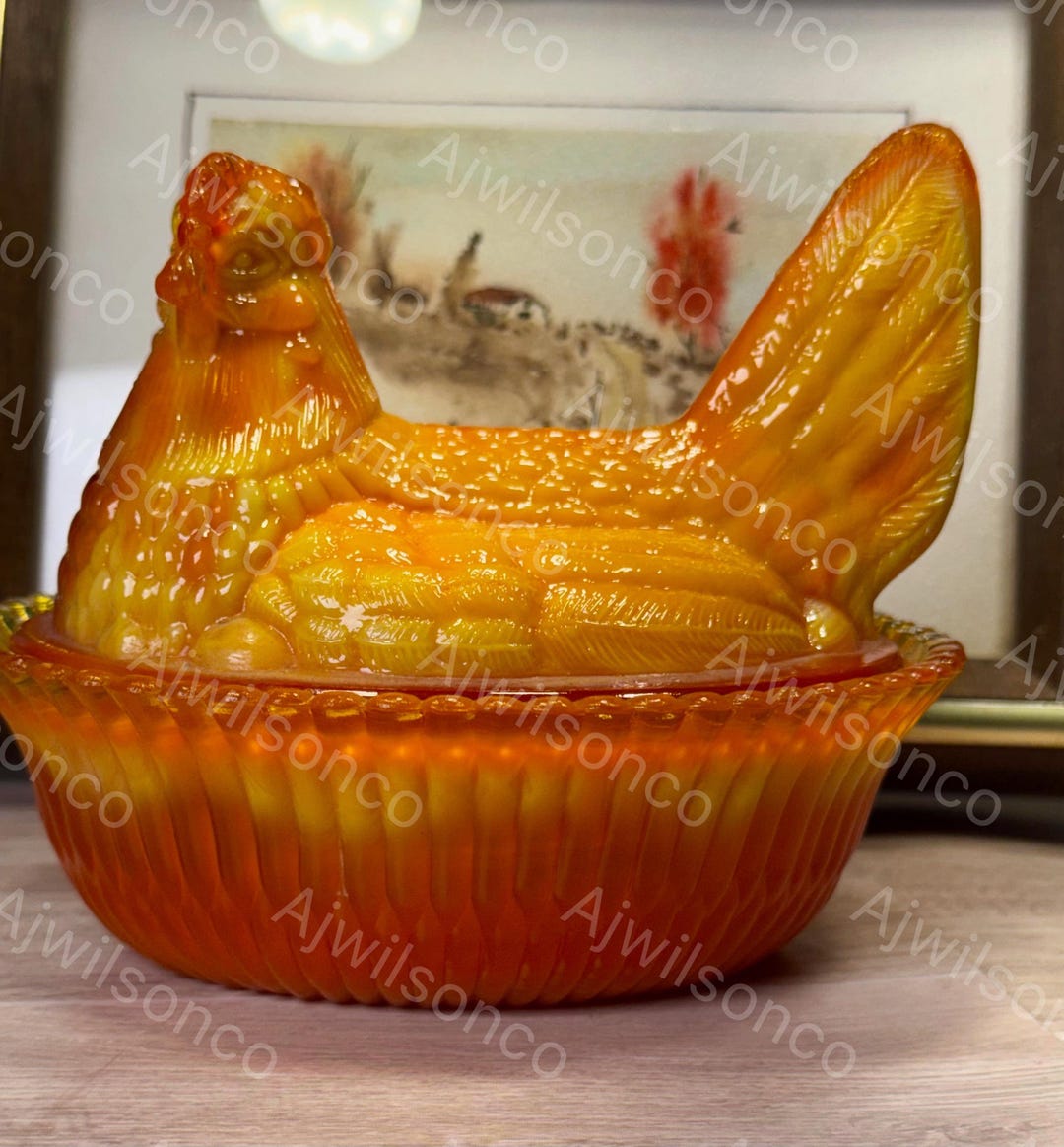 Vintage Boyd’s Crystal Art Glass 5” Persimmon #13 UV Slag Glass Hen on ...