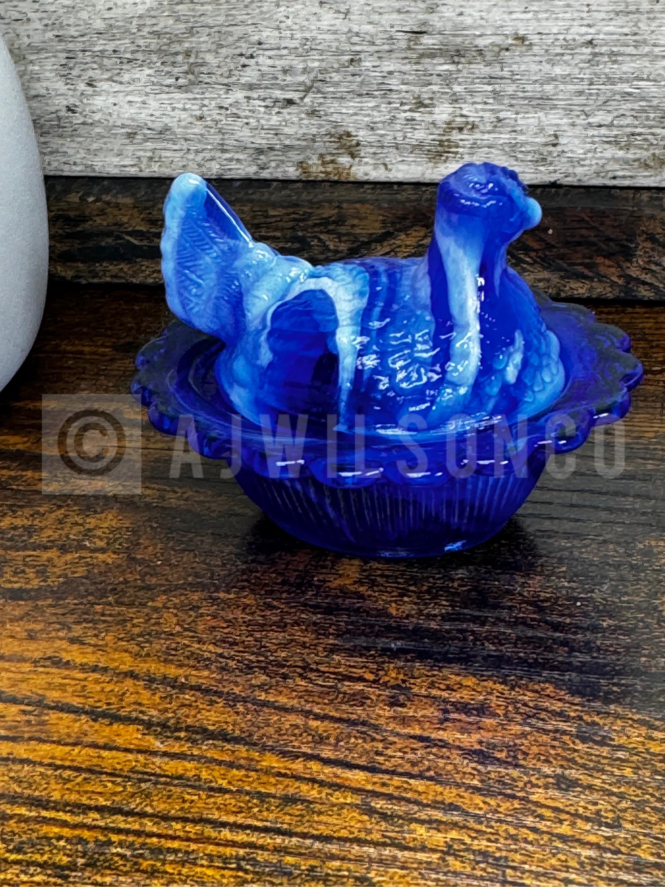 Vintage Mosser Glass Cobalt Blue Slag Swirl Marble Glass Hen on Nest ...
