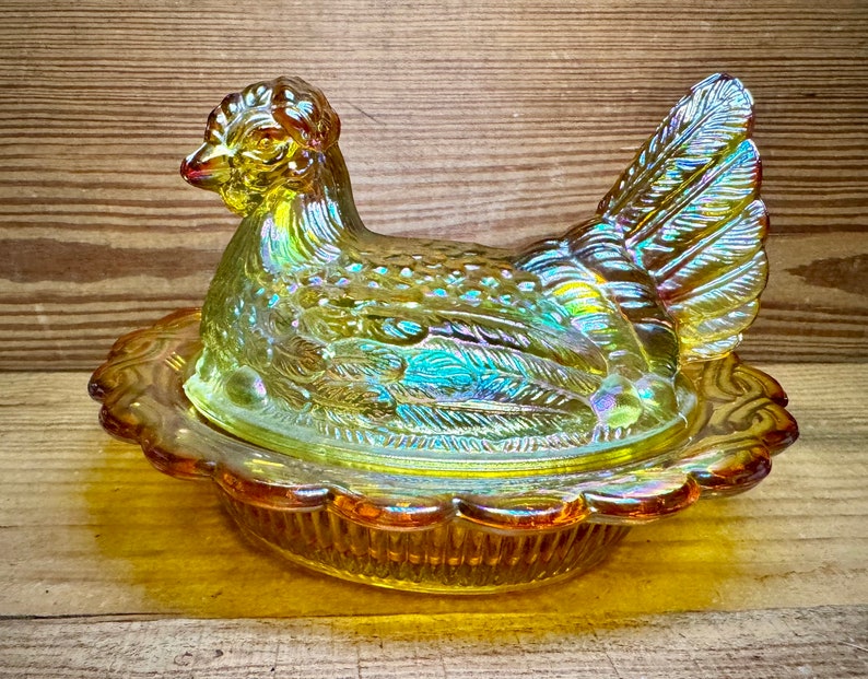 MCM Vintage Mosser Glass Autumn Carnival Marigold UV Glass Split Tail ...