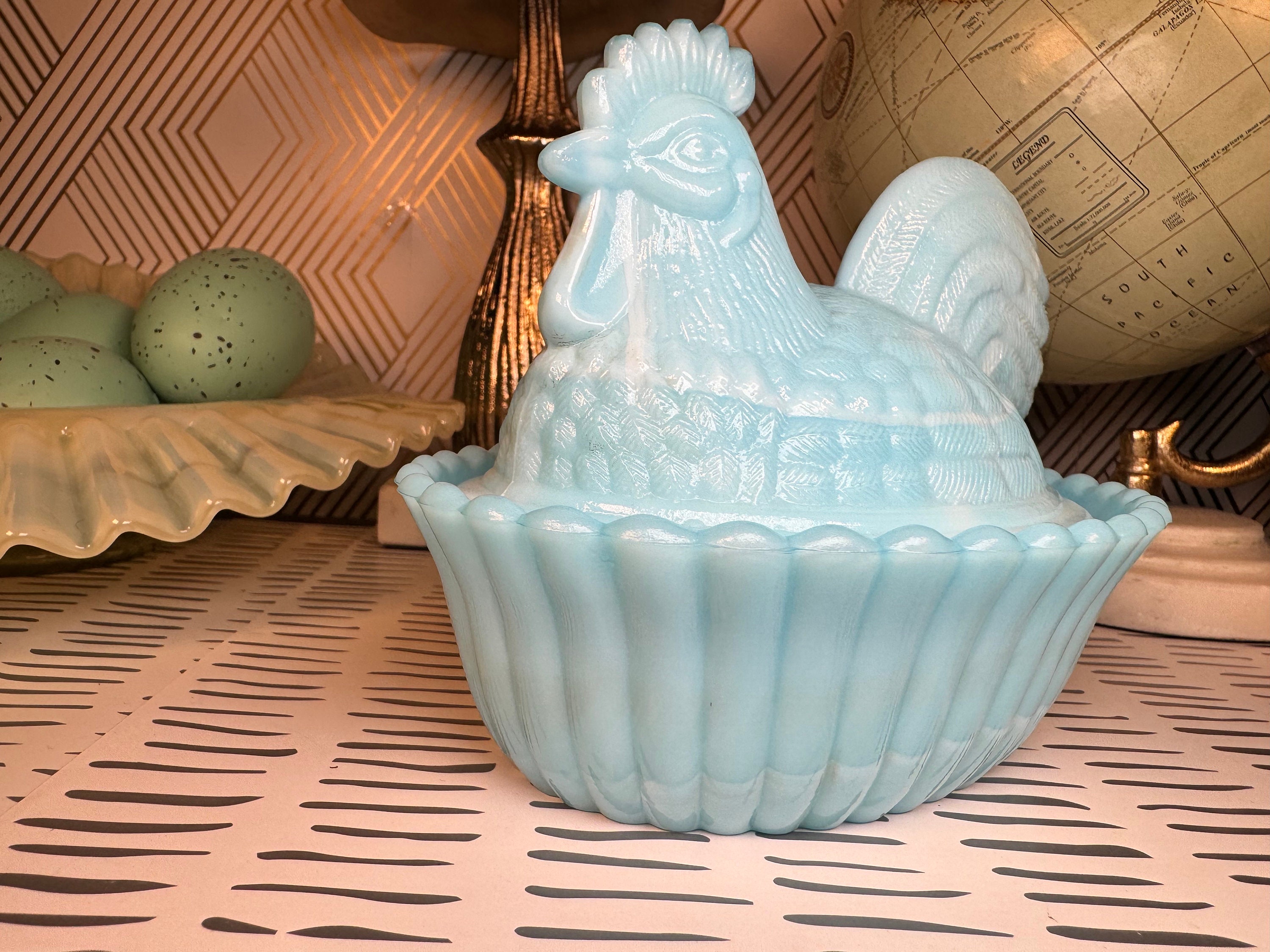 MCM Vintage Westmoreland Glass Robins Egg Blue Swirl Marble Slag Glass ...