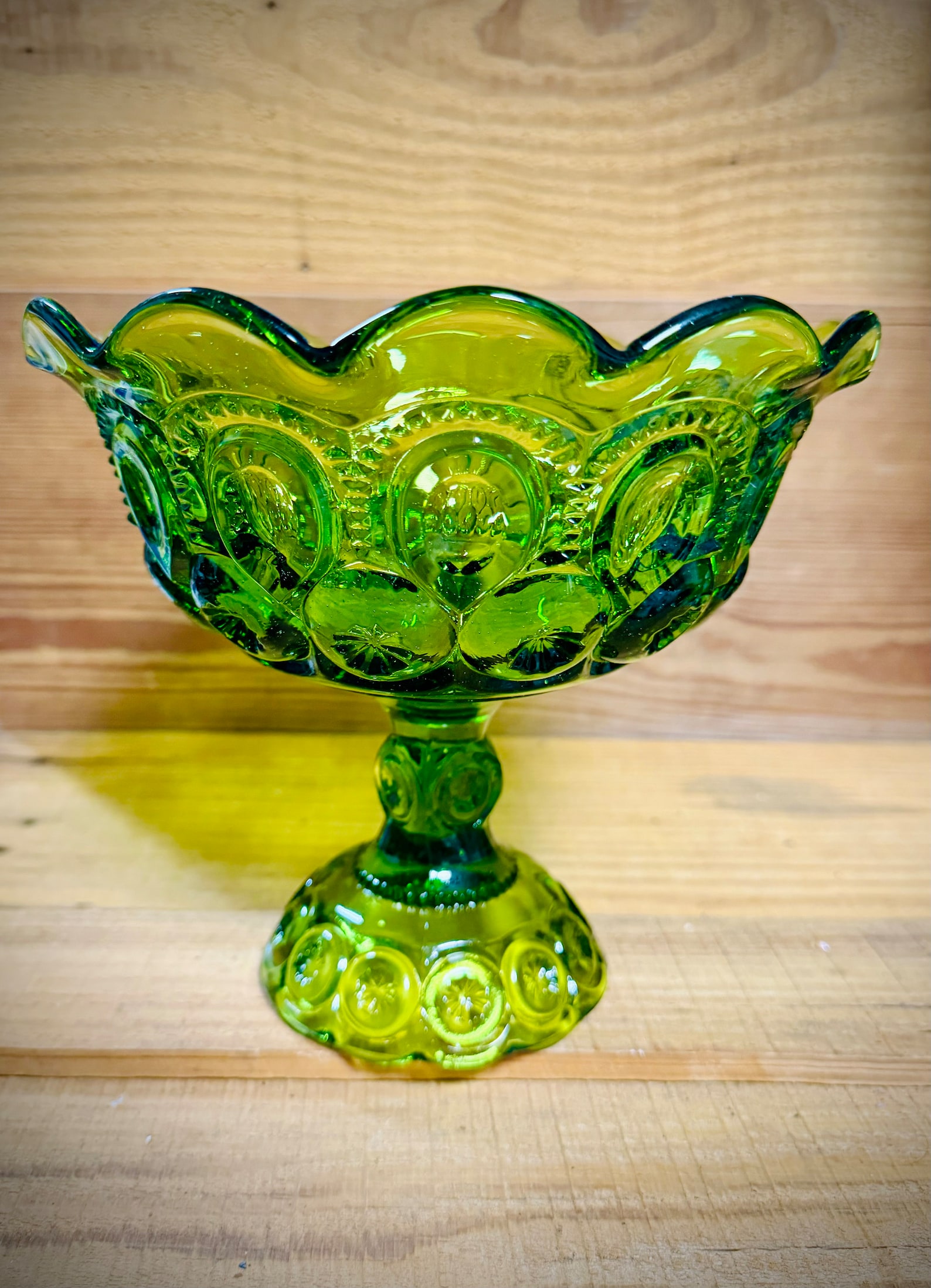 MCM Vintage L.E. Smith Glass Company Large 8 Inch Tall Green Moon and ...